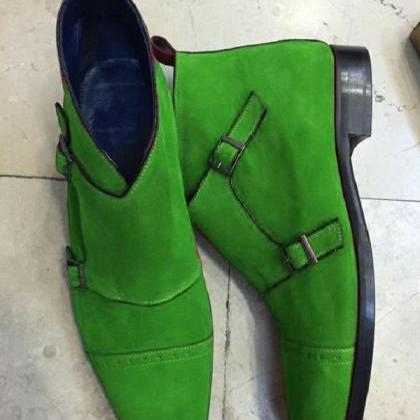 Made To Order Dual Tone Pull Loop Premium Suede Leather Monk Strap ...