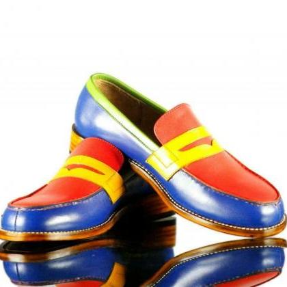 Stylish Multicolor Penny Loafer Patent Pull On Genuine Leather Handmade ...