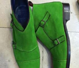 Made To Order Dual Tone Pull Loop Premium Suede Leather Monk Strap ...