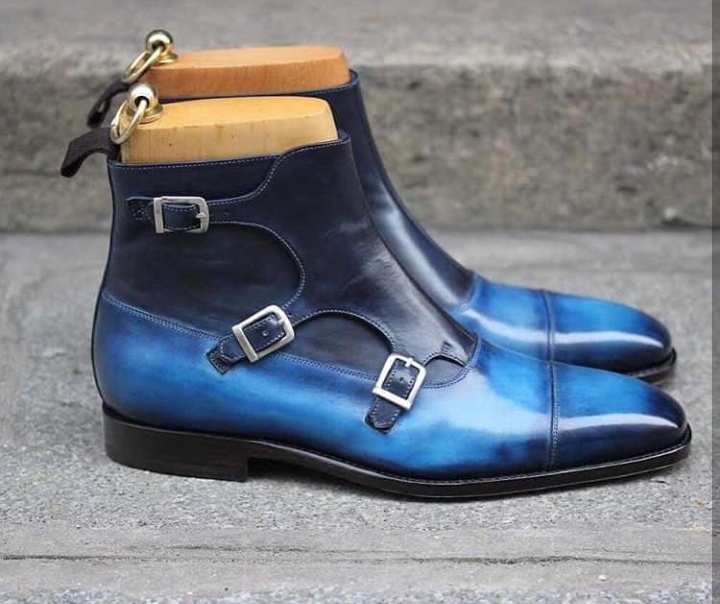 Exquisite Triple Strap Monk Style Ankle Boots Handmade Cap Toe Real ...