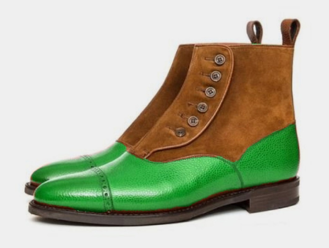 Made To Order Multicolor Patina Cap Toe Suede Leather Button Formal ...