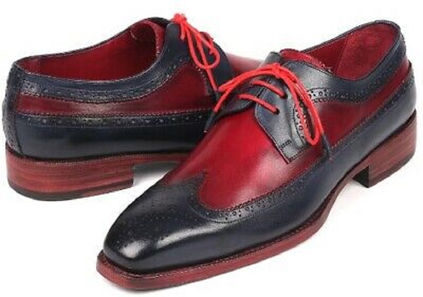 Men Two Tone Patina Longwing Blucher Brogue Toe Cowhide Leather Formal ...