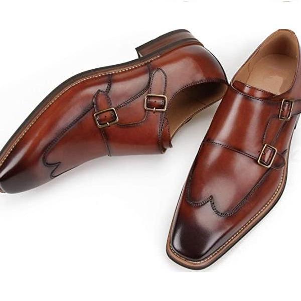 Essential Double Monk Strap Dress Shoes Wingtip Buckle Closure 100% ...