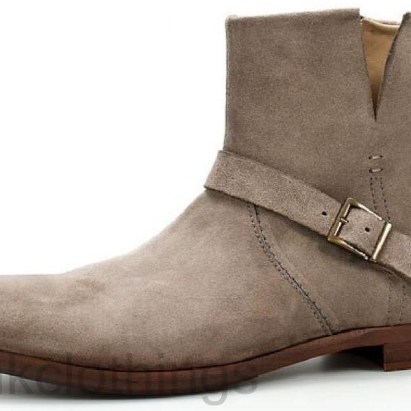 Customize Handcrafted Beige Color Monk Buckle Strap Suede Leather Ankle ...