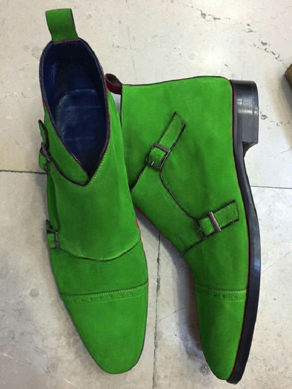 Made To Order Dual Tone Pull Loop Premium Suede Leather Monk Strap ...