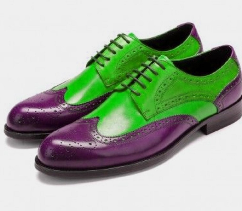 Derby Two Tone Lace Up Wingtip Premium Leather Brogue Toe Handmade ...