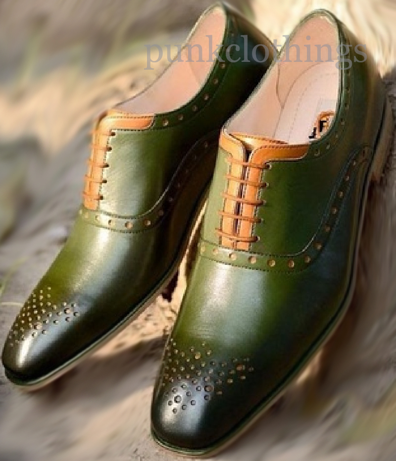 Oxford Green Patent Medallion Orange Laces Cowhide Leather Formal Dress ...